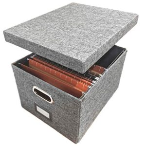 Linen File Storage Box Includes 10 Legal Hanging Files - Collapsible Easy Filing Organizer with Lid - Steel Glides Fit Perfectly (Legal Size)