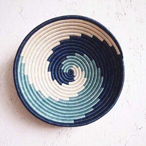 african basket- rususa/rwanda basket/woven bowl/sisal & sweetgrass basket/blues, white