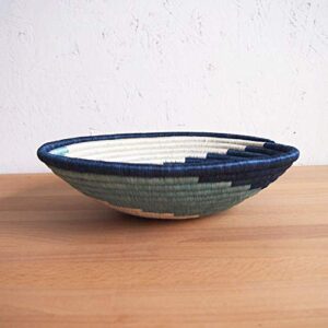 African Basket- Rususa/Rwanda Basket/Woven Bowl/Sisal & Sweetgrass Basket/Blues, White