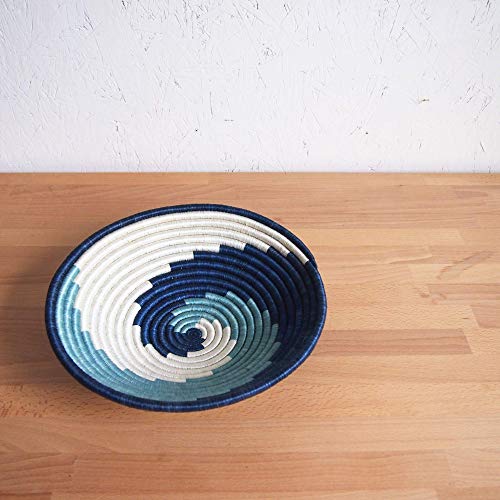 African Basket- Rususa/Rwanda Basket/Woven Bowl/Sisal & Sweetgrass Basket/Blues, White