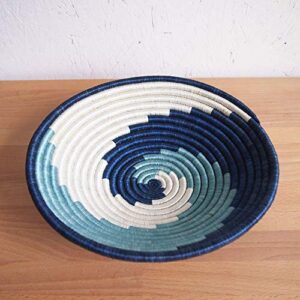 African Basket- Rususa/Rwanda Basket/Woven Bowl/Sisal & Sweetgrass Basket/Blues, White