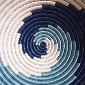 African Basket- Rususa/Rwanda Basket/Woven Bowl/Sisal & Sweetgrass Basket/Blues, White