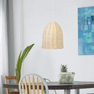 Elegant Designs PT1007-NAT Elongated Coastal Dome Rattan Downlight Pendant, Natural