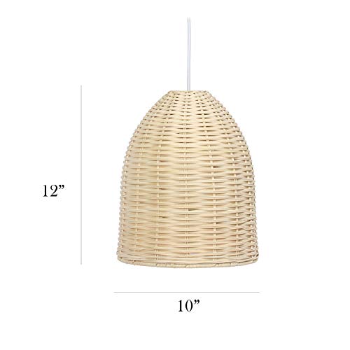 Elegant Designs PT1007-NAT Elongated Coastal Dome Rattan Downlight Pendant, Natural