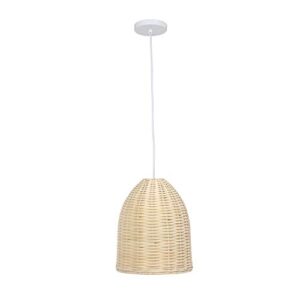 Elegant Designs PT1007-NAT Elongated Coastal Dome Rattan Downlight Pendant, Natural