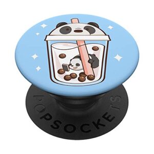 boba tea bubble tea milk tea - blue and panda bear popsockets popgrip: swappable grip for phones & tablets