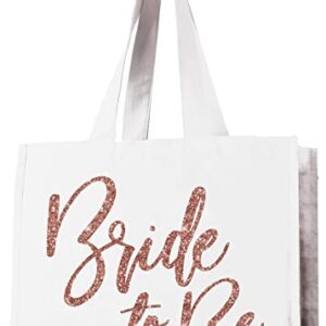 RhinestoneSash Rose Gold Bride Bag - Jumbo Size 18" x 14" Glam Bride To Be Wedding Tote Bag- Bridal Gift Totes, Bridal Shower Gifts Tote(GlamB2B RsG) Wht