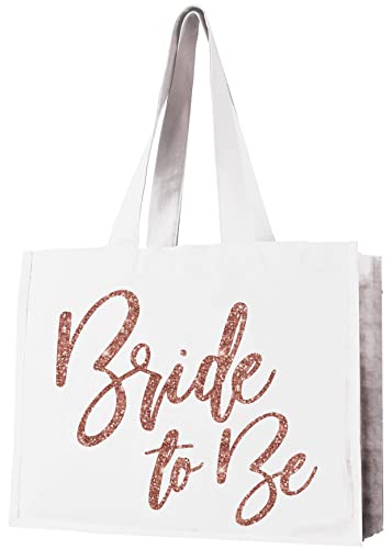 RhinestoneSash Rose Gold Bride Bag - Jumbo Size 18" x 14" Glam Bride To Be Wedding Tote Bag- Bridal Gift Totes, Bridal Shower Gifts Tote(GlamB2B RsG) Wht