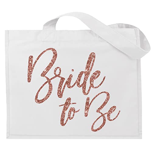 RhinestoneSash Rose Gold Bride Bag - Jumbo Size 18" x 14" Glam Bride To Be Wedding Tote Bag- Bridal Gift Totes, Bridal Shower Gifts Tote(GlamB2B RsG) Wht