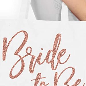 RhinestoneSash Rose Gold Bride Bag - Jumbo Size 18" x 14" Glam Bride To Be Wedding Tote Bag- Bridal Gift Totes, Bridal Shower Gifts Tote(GlamB2B RsG) Wht