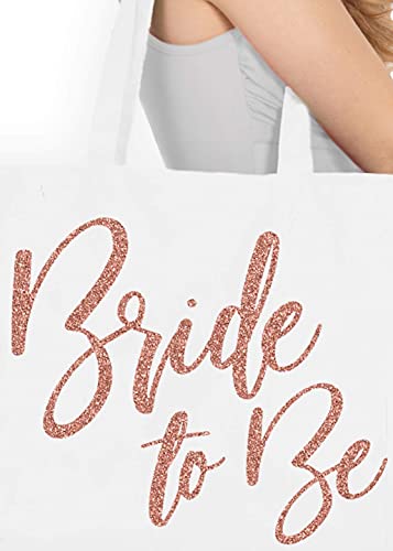 RhinestoneSash Rose Gold Bride Bag - Jumbo Size 18" x 14" Glam Bride To Be Wedding Tote Bag- Bridal Gift Totes, Bridal Shower Gifts Tote(GlamB2B RsG) Wht