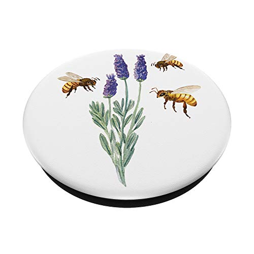 Watercolor Honey Bee Lavender Flower on White PopSockets PopGrip: Swappable Grip for Phones & Tablets