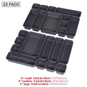 Set of 22 Interlocking Desk Drawer Organizer Tray Dividers Plastic Shallow Narrow Drawers Organizers Separators and Storage Bins Container for Kitchen Bathroom Makeup Office Vanity Bedroom Dresser