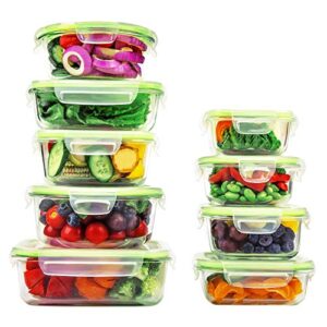 eterna glasswell 18 piece glass food storage containers with locking lids - airtight & leak proof, bpa free - dishwasher, oven, freezer, microwave safe glass meal prep container