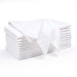 12-pack hemstitched dinner napkins oversized 20x20 - cotton fabric tailored with mitered corner - ideal for events and regular use - white