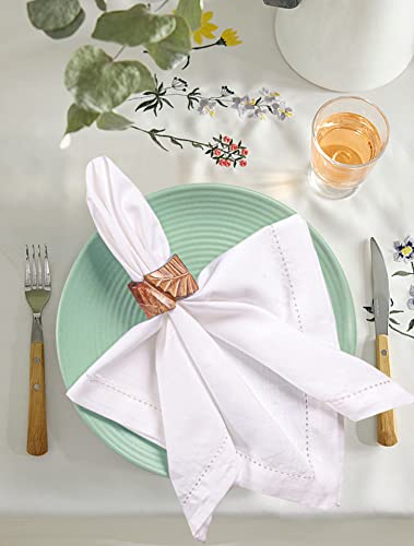 12-Pack Hemstitched Dinner Napkins Oversized 20x20 - Cotton Fabric Tailored with Mitered Corner - Ideal for Events and Regular Use - White