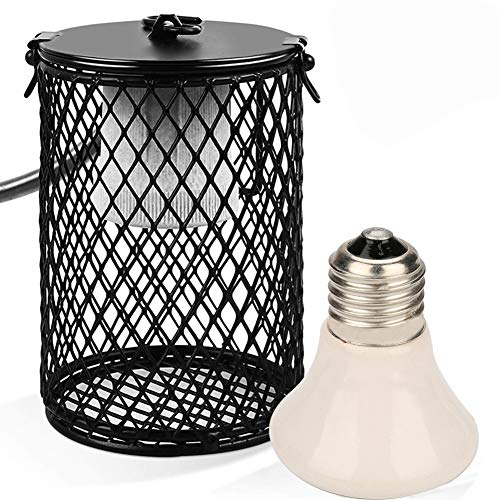 Reptile Anti-Scald Lampshade and Heat Emitter Set Reptile Heat Lamp with Guard for Turtles Chicks Lizard Snake (Black)