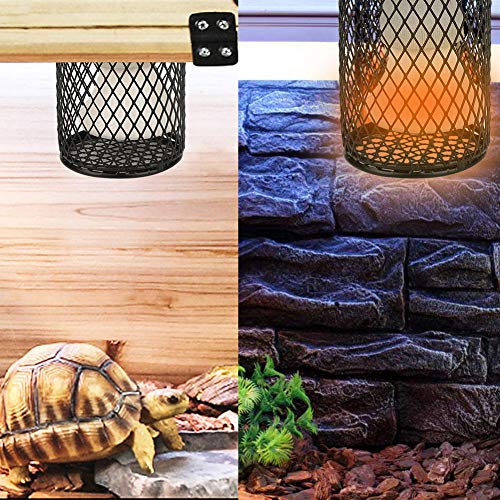 Reptile Anti-Scald Lampshade and Heat Emitter Set Reptile Heat Lamp with Guard for Turtles Chicks Lizard Snake (Black)