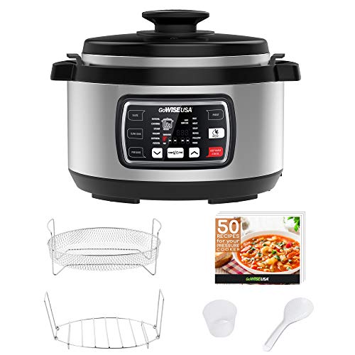 GoWISE USA GW22708 Ovate 8.5-Qt 12-in-1 Electric Pressure Cooker Oval with Slow Cook, Rice, Yogurt, Egg, Saute, Steamer, Keep Warm Functions + Accessories & Recipes, Stainless Steel