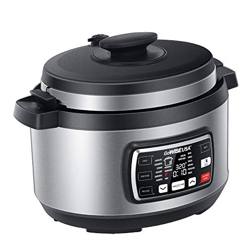 GoWISE USA GW22708 Ovate 8.5-Qt 12-in-1 Electric Pressure Cooker Oval with Slow Cook, Rice, Yogurt, Egg, Saute, Steamer, Keep Warm Functions + Accessories & Recipes, Stainless Steel