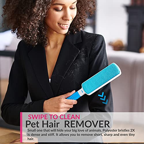 WELLTED Pet Hair Remover for Couch Furniture Clothing Car Seat Lint Brush - Fur Remover - Fur & Lint Removal - Dog & Cat Hair Remover - Double-Sided Brush with Self-Cleaning Base (Blue)