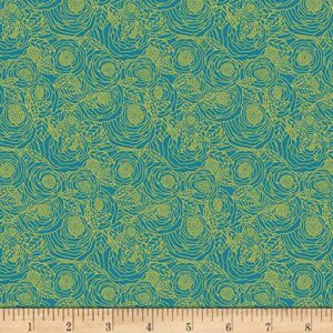 art gallery fabrics art gallery sage primrose field fabric, dark teal