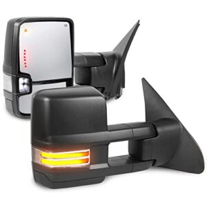 mostplus power heated towing mirrors compatible for 2007-2017 toyota tundra/2008-2017 toyota sequoia w/sequential turn light, parking lamp, blind spot,running light(set of 2) (black)