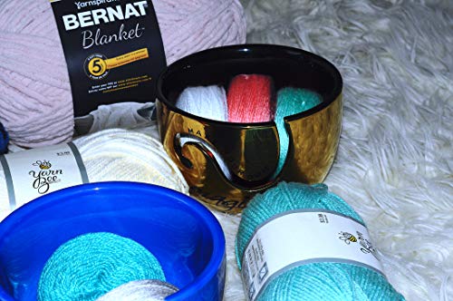 Ceramic Yarn Bowl for Crochet and Knitting Accessories - Best Yarn Holder - Fits Extra Large Yarn Ball or 4 to 5 Small Balls - for Knitters and Crocheters 6.5’’ x 4.5" (Gold/Black)