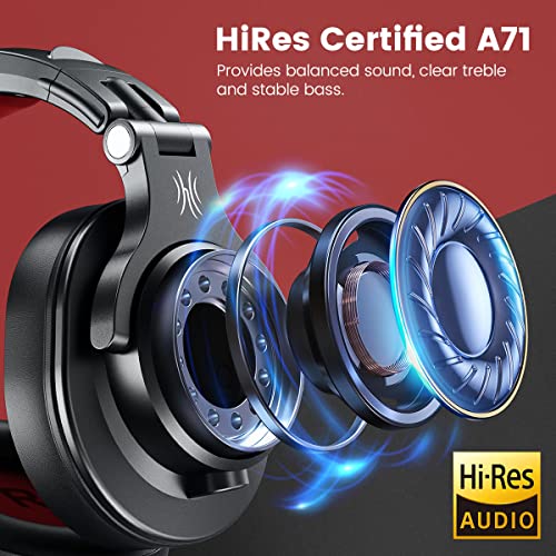 OneOdio A71 Hi-Res Studio Recording Headphones - Wired Over Ear Headphones with SharePort, Professional Monitoring & Mixing Foldable Headphones with Stereo Sound (Red)