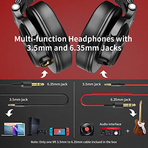 OneOdio A71 Hi-Res Studio Recording Headphones - Wired Over Ear Headphones with SharePort, Professional Monitoring & Mixing Foldable Headphones with Stereo Sound (Red)