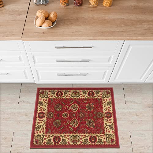 Ottomanson Machine Washable Oriental Design Non-Slip Rubberback 2x3 Traditional Area Rug for Living Room, Bedroom, Kitchen, 2'3" x 3', Red