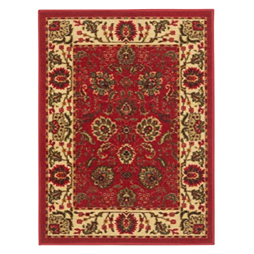 Ottomanson Machine Washable Oriental Design Non-Slip Rubberback 2x3 Traditional Area Rug for Living Room, Bedroom, Kitchen, 2'3" x 3', Red