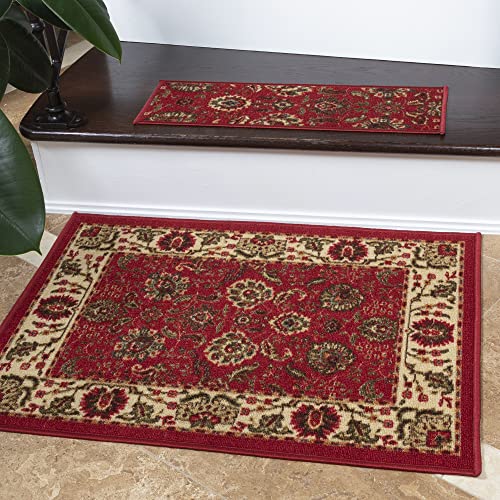 Ottomanson Machine Washable Oriental Design Non-Slip Rubberback 2x3 Traditional Area Rug for Living Room, Bedroom, Kitchen, 2'3" x 3', Red