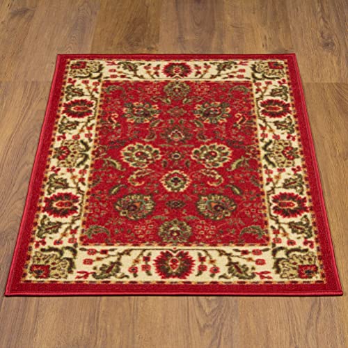 Ottomanson Machine Washable Oriental Design Non-Slip Rubberback 2x3 Traditional Area Rug for Living Room, Bedroom, Kitchen, 2'3" x 3', Red