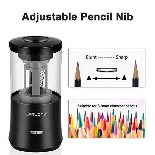 JARLINK Electric Pencil Sharpener, Fully Automated Rechargeable Sharpener Fast Sharpen for No.2/Colored Pencils(6-8mm), Portable in School/Office/Home (USB Cable Include)