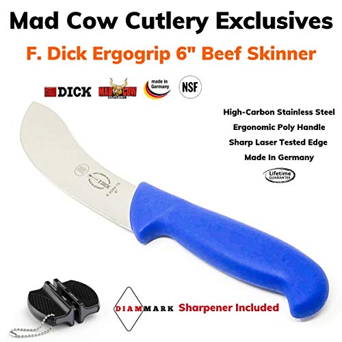 F. Dick Ergogrip 6 Inch Beef Skinner With Diammark Dual Action Knife Sharpener - High-Carbon Stainless Steel Blade - Ergo Handle - Professional Butcher Knife - Knife Made In Germany