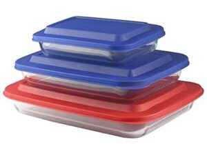 bovado glass bakeware set + bpa-free lids (1qt + 2.2qt + 3qt) | 3 baking dishes + lids | premium rectangular glass baking dishes for casseroles, lasagna, leftovers & cooking | essential kitchen items