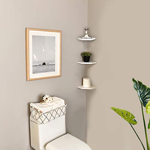 WELLAND 7-Inch Floating Corner Shelves Set of 2, Wall Mounted Storage Shelf with White Finish for Bedroom, Living Room, Bathroom, Display Shelf for Small Plant, Photo Frame, Toys and More