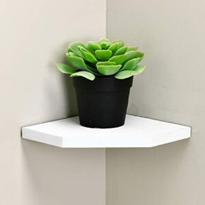 WELLAND 7-Inch Floating Corner Shelves Set of 2, Wall Mounted Storage Shelf with White Finish for Bedroom, Living Room, Bathroom, Display Shelf for Small Plant, Photo Frame, Toys and More