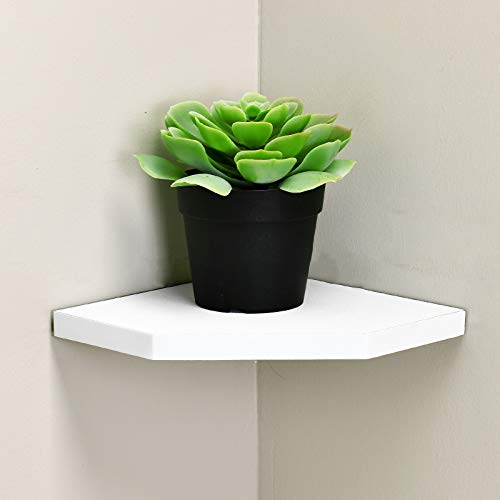 WELLAND 7-Inch Floating Corner Shelves Set of 2, Wall Mounted Storage Shelf with White Finish for Bedroom, Living Room, Bathroom, Display Shelf for Small Plant, Photo Frame, Toys and More