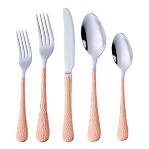 buyer star 20-piece heavy duty silverware flatware set for 4, stainless steel luxury cutlery sets for home restaurant hotel, rose gold, mirror polish, dishwasher safe