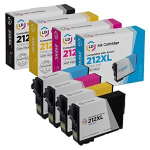 ld remanufactured replacements for epson 212xl ink cartridge t212xl 212 xl t212 high yield for use in epson wf-2850, xp-4100, xp-4105, wf-2830 (black, cyan, magenta, yellow, 4-pack)