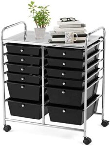 giantex 12 drawer rolling storage cart tools scrapbook paper office school organizer (black)