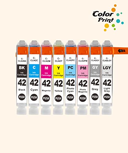 ColorPrint Compatible CLI42 Ink Cartridge Replacement for Canon CLI-42 CLI 42 for PIXMA Pro-100 Pro100 Pro-100s Pro100S Pro 100S 100 Laser Printer (8-Pack, BK/C/M/Y/PC/PM/GY/LG)