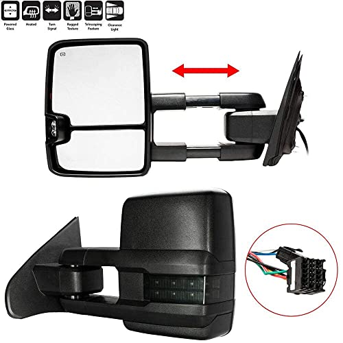 MOTOOS Towing Mirrors Compatible With 2014-2017 Chevy Silverado GMC Sierra 1500 2015 2016 Silverado Sierra 2500 HD 3500 HD Power Heated Smoked LED Manual Fold Mirrors