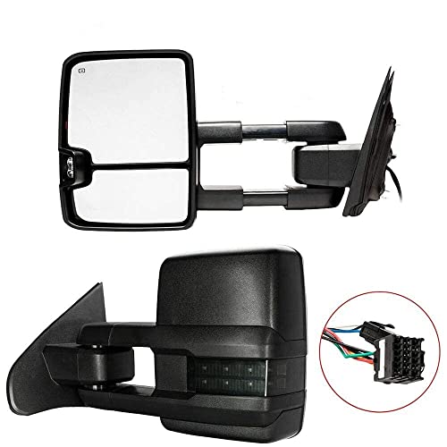 MOTOOS Towing Mirrors Compatible With 2014-2017 Chevy Silverado GMC Sierra 1500 2015 2016 Silverado Sierra 2500 HD 3500 HD Power Heated Smoked LED Manual Fold Mirrors