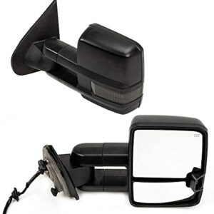 MOTOOS Towing Mirrors Compatible With 2014-2017 Chevy Silverado GMC Sierra 1500 2015 2016 Silverado Sierra 2500 HD 3500 HD Power Heated Smoked LED Manual Fold Mirrors