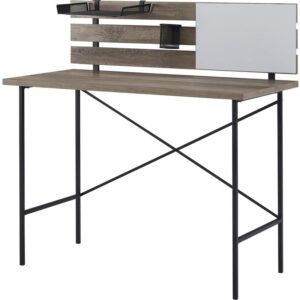 walker edison small slatted wood laptop computer writing desk home office workstation, 42 inch, grey wash