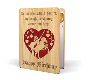 happy birthday cards for men: birthday card for husband, fiance, lover or him; unique laser cut knight design makes it perfect birthday card for him. can be given as birthday gift for men