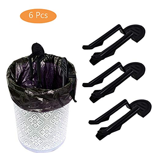 LiXiongBao 6 Pack Garbage Bin Clip, Home and Kitchen Garbage Basket Waste Trash Can Trash Bag Clip Fixed Waste Bin Bag Holder Rubbish Clip (Black)